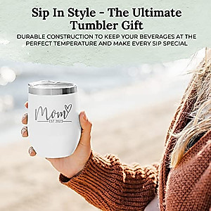 New Mom Gifts for Women - Est. 2023 Spa Basket w/ 12 oz White Tumbler Mothers Day Self Care Kit Relaxing after Birth Pregnancy First Time Moms