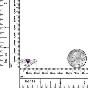 925 Silver and 10K Yellow Gold Purple Amethyst White Moissanite and White Lab Grown Diamond 2 Heart Promise Couple Engagement Mother Ring (0.94 Cttw, Birthstone, Available In Size 5, 6, 7, 8, 9)