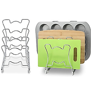 2 Pack - SimpleHouseware Kitchen Cabinet Pan and Pot Cookware Organizer Rack Holder, Chrome