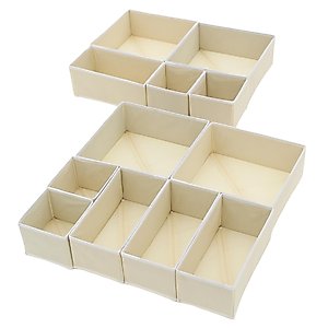 MANCHUANG 12 Pack Drawer Organizers, Drawer Dividers Storage Bins,Dresser Closet Organizers Foldable Storage Bins for Clothes,Underwear,Socks,Bra,Towels,Ties (Beige)