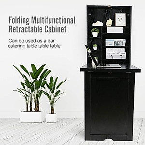 YUSING Farmhouse Wall Mounted Table, Fold Out Convertible Desk, Multi-Function Computer Desk, Home Office Wood Wall Floating Desk with Large Storage Area (Walnut)