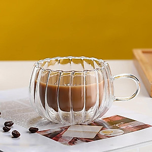 JHNIF 6pcs Clear Glass Tea Cup, 6oz Striped Glass Espresso Cup, Pumpkin Stripe
