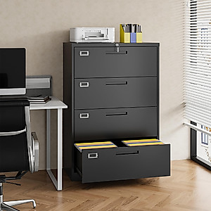 STANI Lateral File Cabinet, 4 Drawer Metal Storage File Cabinet with Lock, Metal Lateral File Cabinet for Home and Office, Assembly Required