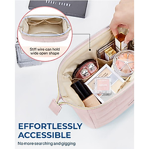 BAGSMART Makeup Bag Travel Cosmetic Bag, Puffy Padded Make Up Bags for Women Makeup Organizer Case, Wide-open Pouch Purse Travel Essentials Toiletries Accessories Brushes, Pink