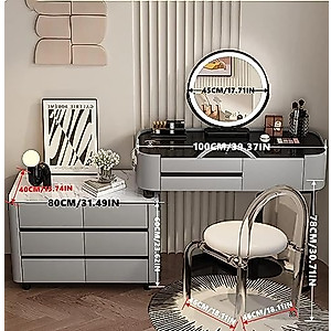 ZGNBSD Vanity Set - Makeup Vanity Table with Charging Station & Bluetooth Speaker, 9 Drawers Smart Vanity, Contains Acrylic Makeup Chair and Smart Makeup Mirror, Suitable for Her