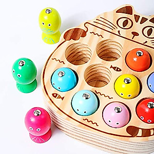 kidus Montessori Magnetic Wooden Fishing Game for Toddlers 1-3 Years Old,Fine Motor Skills Early Learning Eyes Hands Cooperation Toy for Boys & Girls Great Birthday Gift
