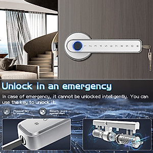 MILLIONHOME Fingerprint Door Lock Door Knob with Keypad Keyless Entry Door Lock with Handle for Home Hotel Office Apartment Bedroom Silver