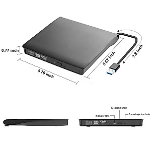 intendvision External CD DVD Drive USB 3.0 Portable Fits for DVD-R DVD-RW DVD+R DVD+RW DVD-ROM, DVD Player, CD Burner Black for PC Laptop Computer Mac OS Windows 11/10/8/7