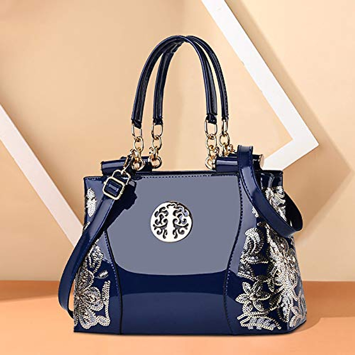 NICOLE & DORIS Patent Leather Handbags for Ladies Hobo Bag Stylish Tote Bag Women Shoulder Bags Exquisite Crossbody Bag Shopper Wedding Evening Bags Navy blue