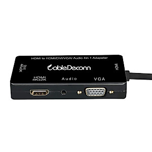 CableDeconn Multiport 4-in-1 HDMI to HDMI DVI 4K VGA Adapter Cable with Audio Output Adapter Converter (Black)