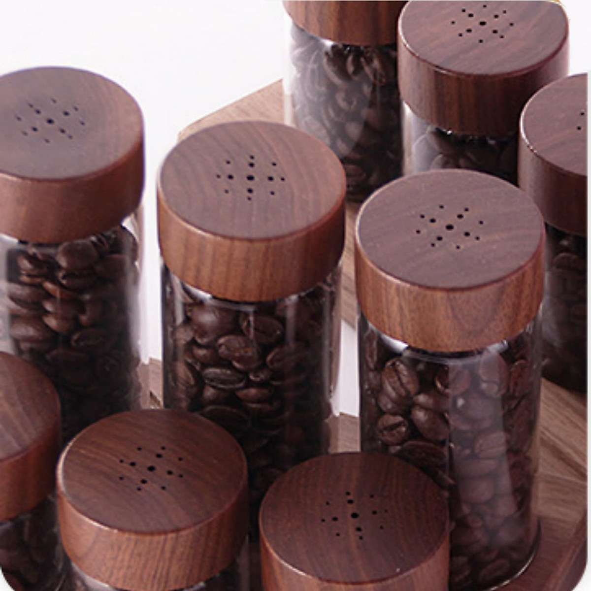 Ulimitada Coffee Bean Storage Tubes, 6 Tubes Single Dose Coffee Bean Container Cellar with Wooden Stand and 35-40g Glass Vials