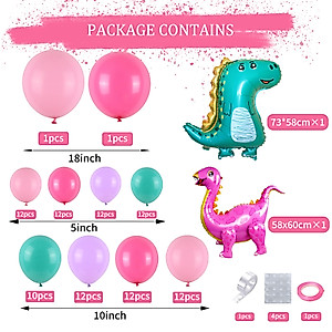Dinosaur Balloons Arch Garland Kit,Hot Pink Blue Purple Balloon Garland Kit with Dinosaur Foil Balloons for Jungle Safari Dinosaur Themed Party Baby Shower Decorations Supplies Kids Boys