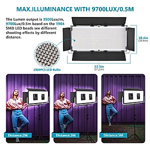 Neewer Professional 1904 LED Video Light with APP Intelligent Control System, Dimmable Bi-Color 3200K-5600K Photography Lighting Kit for YouTube Studio Video Lighting with LCD Screen, Metal Shell
