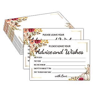Advice and Wishes Cards, Burgundy Blush Floral Bridal Shower Advice & Wishes for the Mr & Mrs, Fall Thanksgiving Pumpkin Wedding Reception/Engagement Party Supplies Decorations - 07(25 Pack)