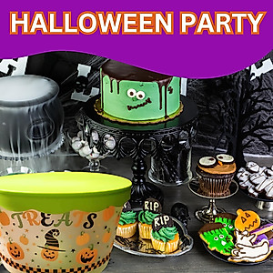 Halloween Plastic Containers with Lids, Food Storage Candy Box for Trick or Treating Cookies Jar Goodies Bucket Snack Party Favor Decor Pumpkin Bat & Ghost Themed, Pack of 3(Black Orange Green)