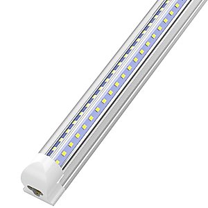 SHOPLED 8FT LED Shop Light Fixture, 72W 9360 LM 6000K Cool White,High Output Tube Light, Double Sided V Shape T8 8 Foot LED Bulbs for Cooler, Garage, Warehouse, Clear Cover (1 Pack)