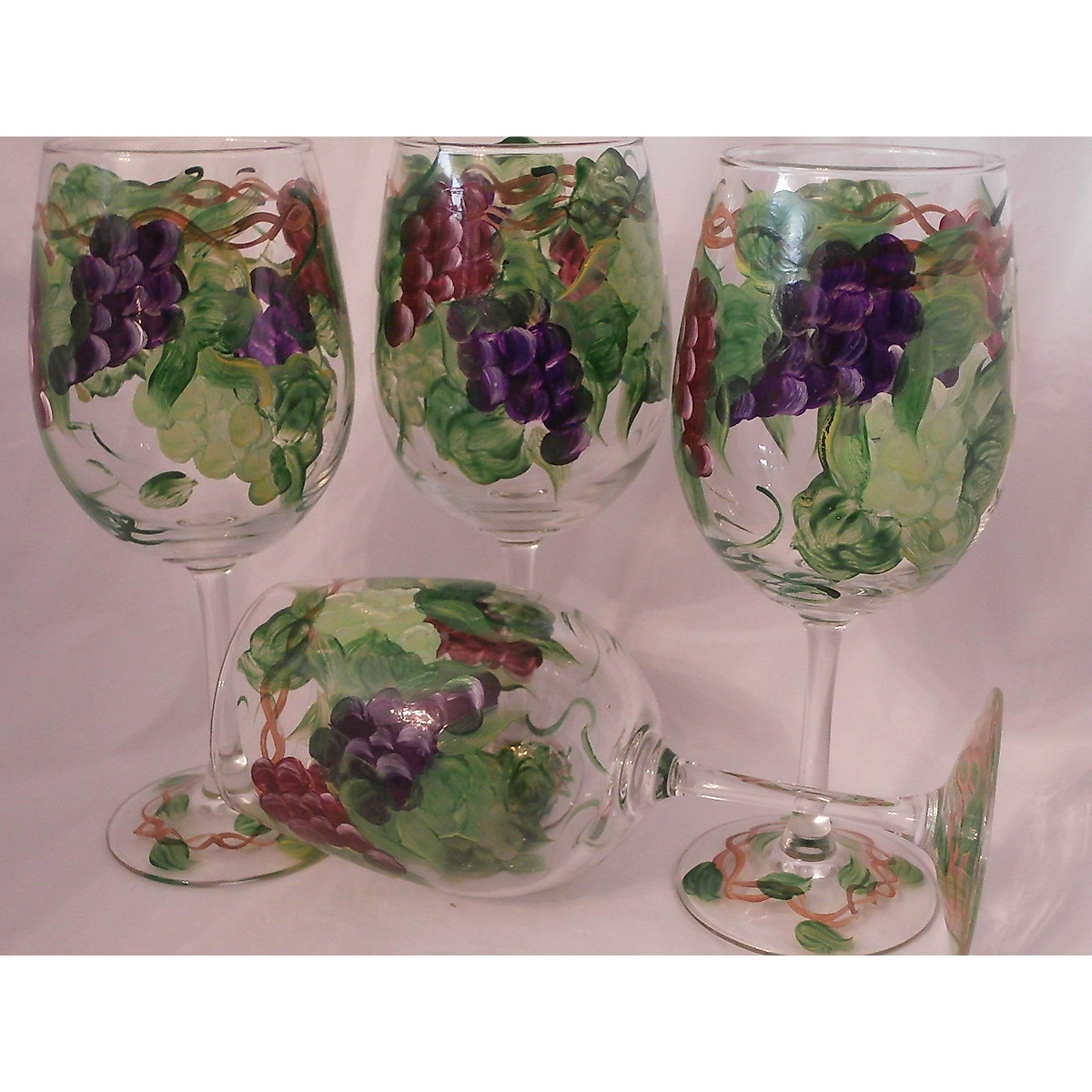 Hand painted multi grape goblets. Set of 4.