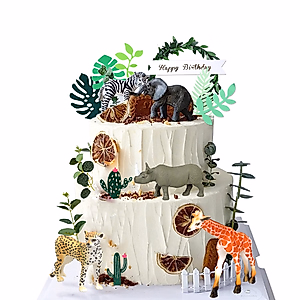 25 PCS Jungle Animal Cake Toppers, Safari Animals Figure Toys Picks Jungle Wild One Animals Cake Decorations for Baby Shower Safari Party Holiday Party