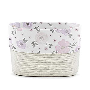 Sweet Jojo Designs Lavender Purple Boho Floral Girl Woven Storage Basket Decorative Cotton Rope Lined Bin Baby Nursery Kids Bedroom Toys Closet Organizer Grey Bohemian Farmhouse Shabby Chic Watercolor