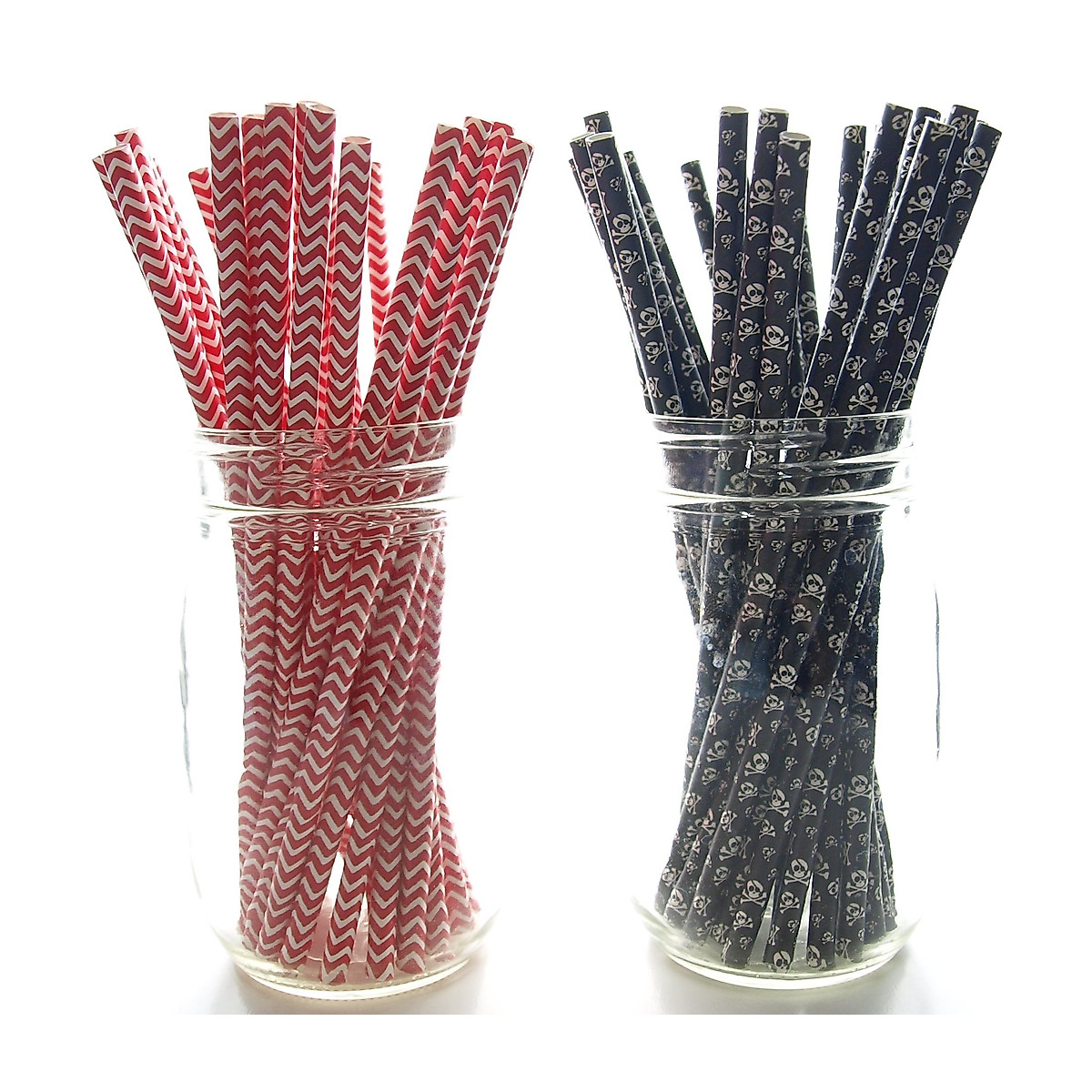 Pirate Party Straws, Skull & Crossbones Skeleton Straws (50 Pack) - Black & Red Halloween Pirate Birthday Party Supplies & Table Decorations, Halloween Paper Straws