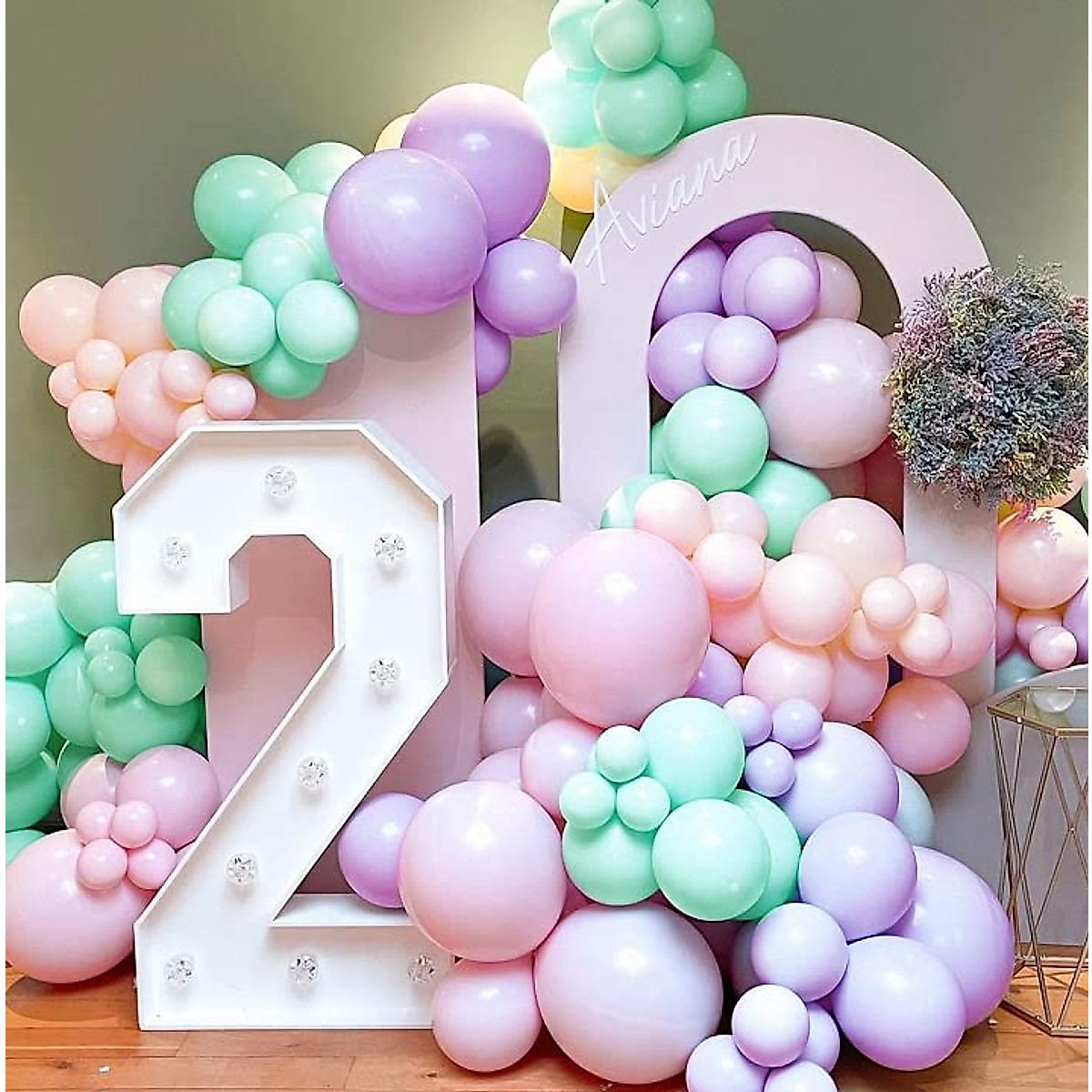 Double Stuffed Pastel Balloon Garland Pink Purple Green Balloons Rainbow Balloon Arch With Gold Metallic Latex Balloons Kit For Mermaid Baby Shower Princess Ice Cream Birthday Candy Party Decorations