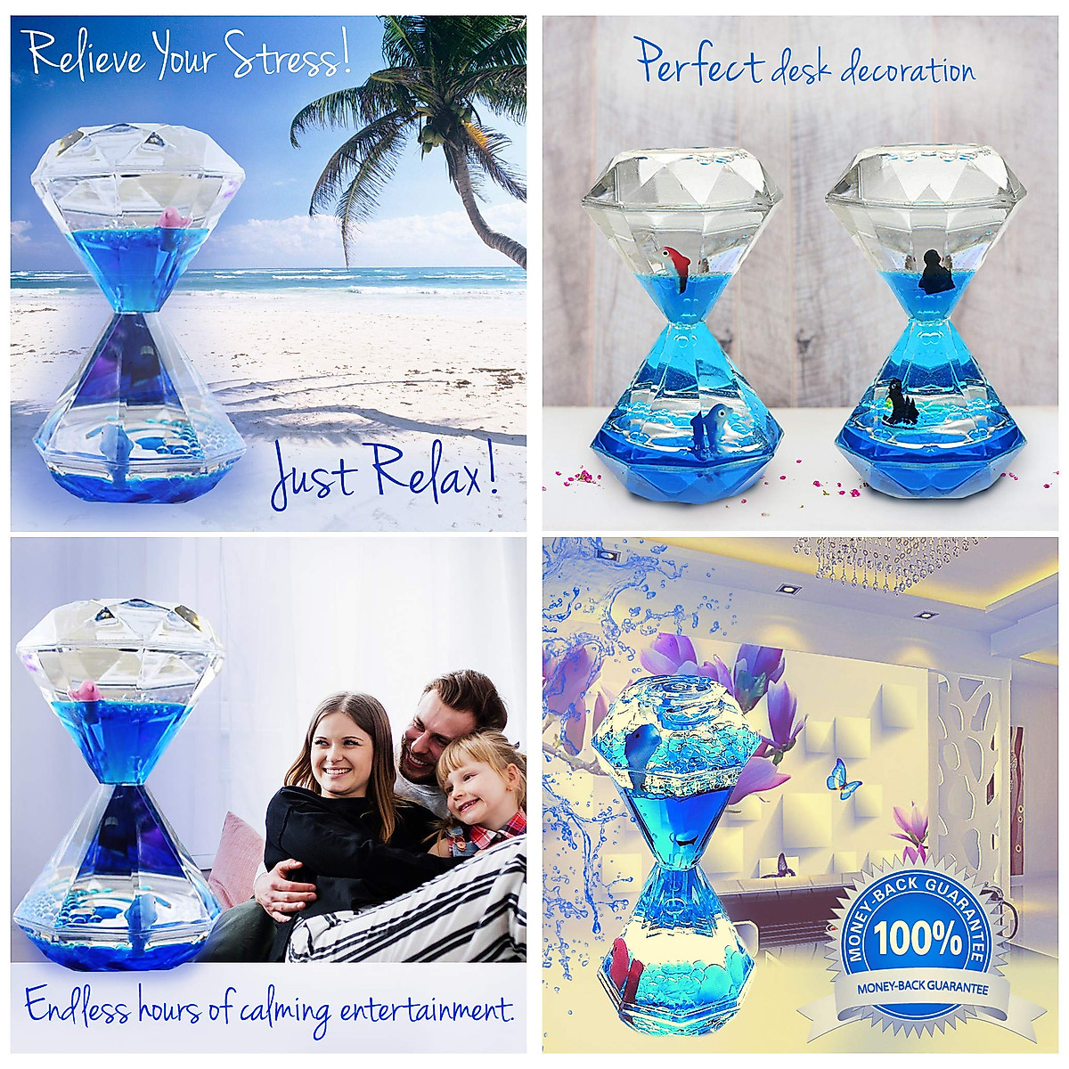 YUE Motion Liquid Motion Bubbler Floating Sea Creatures, Diamond Shaped Liquid Timer for Fidget Toy,Autism Toys, Children Activity, Calming Relaxing and Home Ornament (Purple Liquid with Duck Toys)