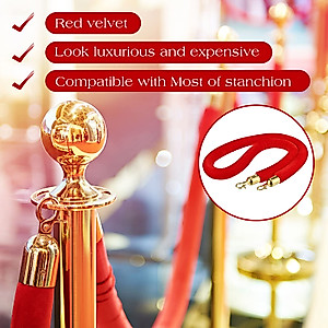 Nuogo 6 Pcs Velvet Stanchion Rope Red Carpet Party Decorations 5ft Crowd Control Velvet Ropes Safety Barrier with Gold Hook for Event Movie Theaters Grand Opening Hotel Christmas Party Supplies