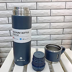 XTYHTX Thermos Bottle Coffee Cup,Vacuum-Insulated Beverage Bottle with Handle,Stainless Steel Thermo Leak-Proof for Coffee, Tea, Water, Hot or Cold, 17oz (Blue)