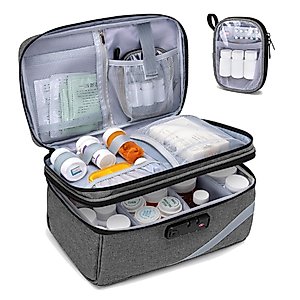 Trunab Medicine Storage Bag with Combination Lock, Lockable Pill Bottle Organizer, Travel Medication Carry Case for Medicine Box, Prescription, Vitamins,Supplements or Medical Supplies