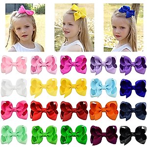 CN 20pcs 4" Hair Bows for Toddler Girls, Grosgrain Ribbon Pigtail Bows Alligator Clips Hair Accessories for Baby Girls Infants Teens Kids Children