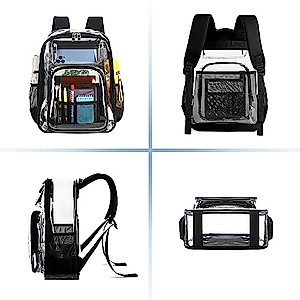 PIG PIG GIRL Clear Backpack Heavy Duty TPU，See Through School Backpack Stadium Approved，Quick Security Check See Through Backpack Transparent Bookbag, Black