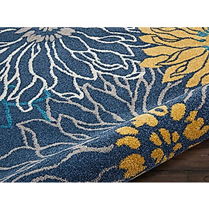 Nourison Passion Blue 6'7" x 9'6" Area-Rug, Floral, Farmhouse, Easy-Cleaning, Non Shedding, Bed Room, Living Room, Dining Room, Kitchen, (7' x 10')