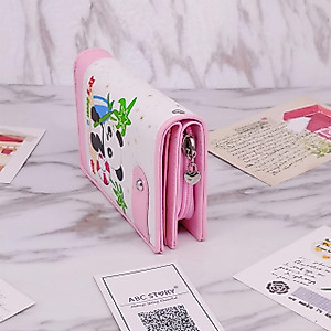 Womens Leather RFID Cute Cartoon Panda Wallet Purse Wristlets with Coins Pocket Pink