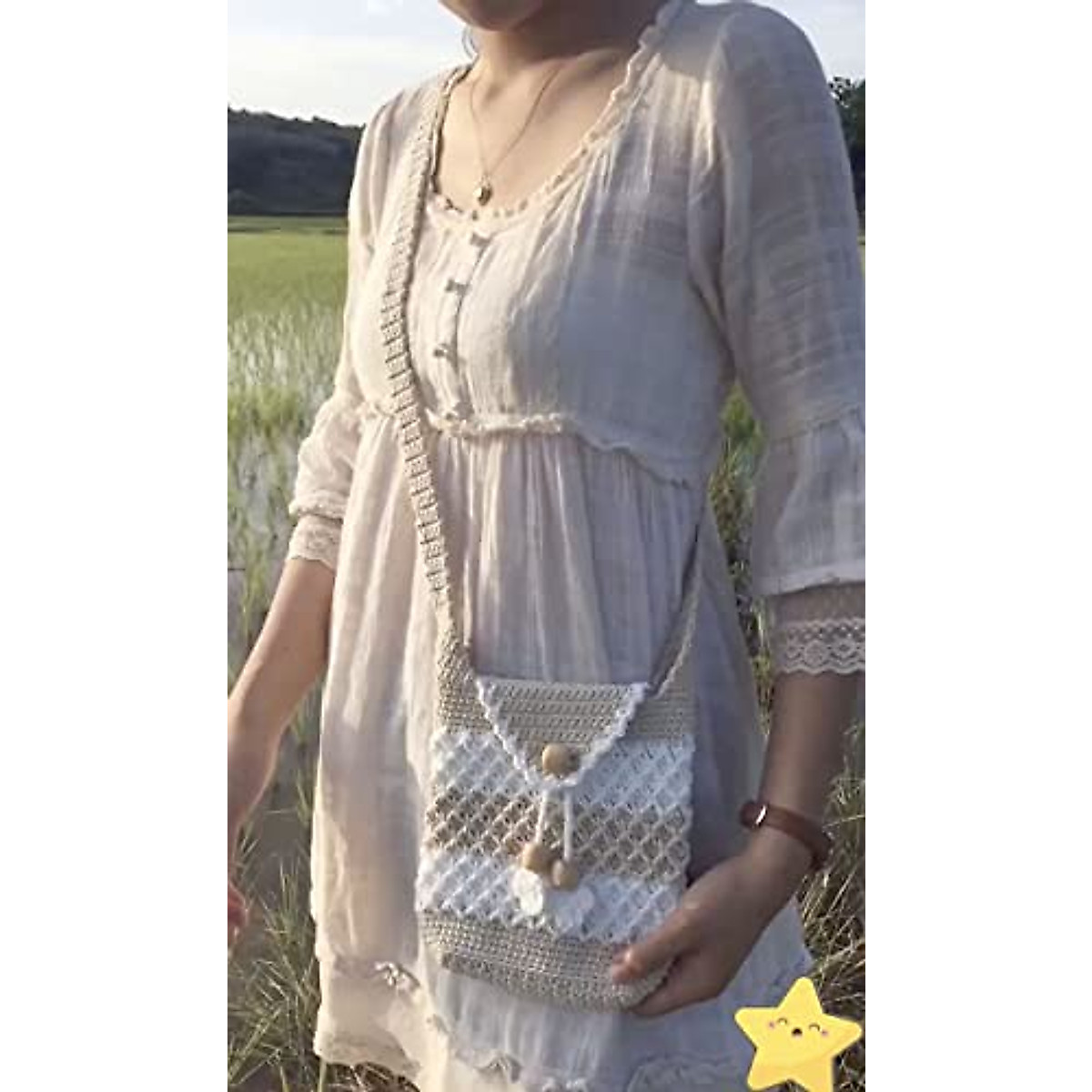 Ifem Crochet Tote Bag - Cute Knitting Tote Bags woven bag For women aesthetic Trendy Beach Bag.handmade knit bags. (simple style 2)