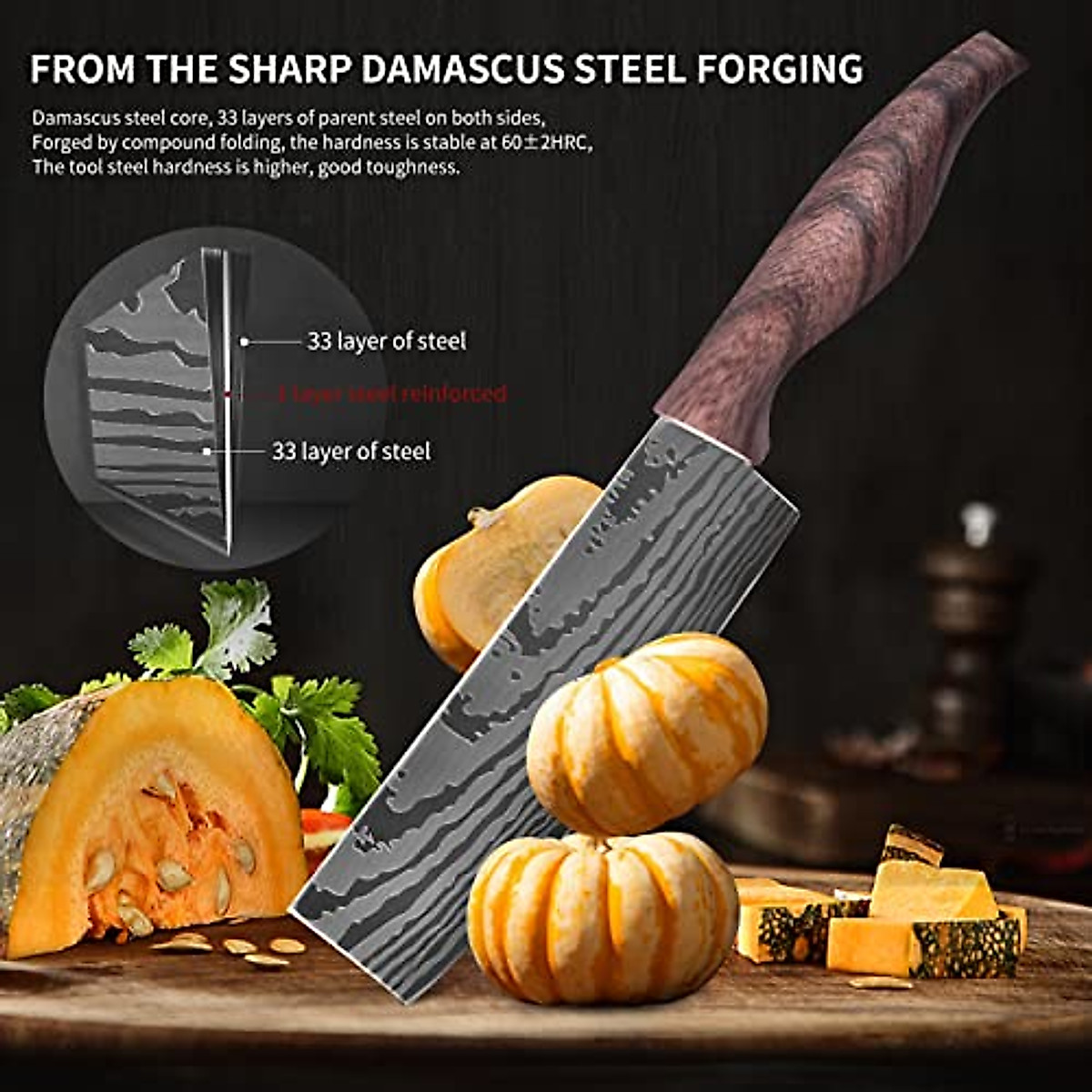 Damascus Steel Knife Set 18Pcs Non Stick Sharp Kitchen Knives Set with Acrylic Block, Cutlery Knives Block Set, Chef Quality, Best Gift (Coffee)