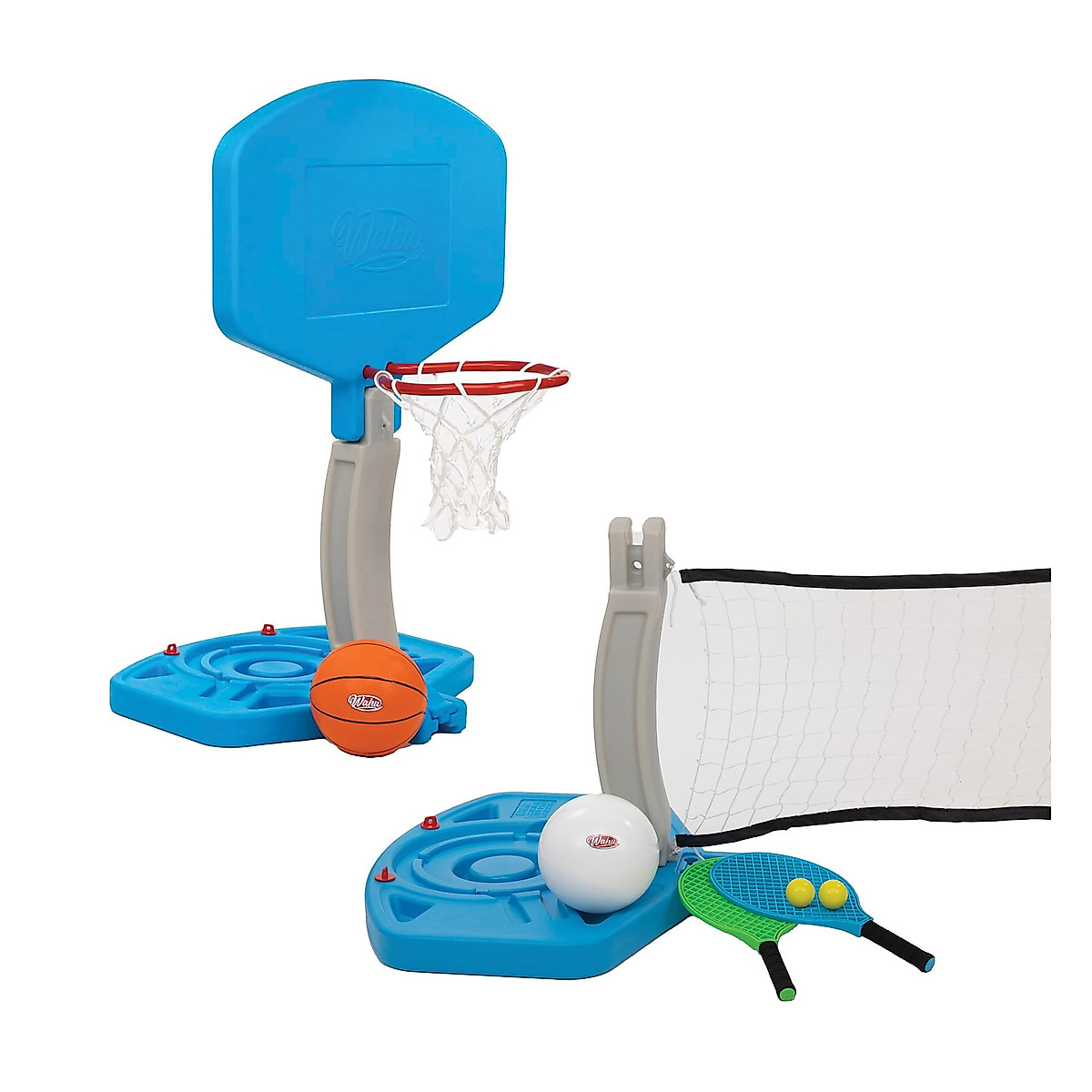Wahu 3-in-1 Pool Sports Game Pack with Basketball and Hoop, Volleyball and Net, and Paddles and Paddle Balls, Pool Volleyball, Basketball, and Paddle Ball Set