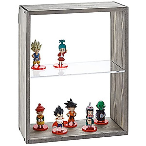 MyGift Wall Mounted Vintage Gray Solid Wood Shelf Rack with Clear Acrylic Shelving, Tabletop Memorabilia and Collectible Storage Shelf