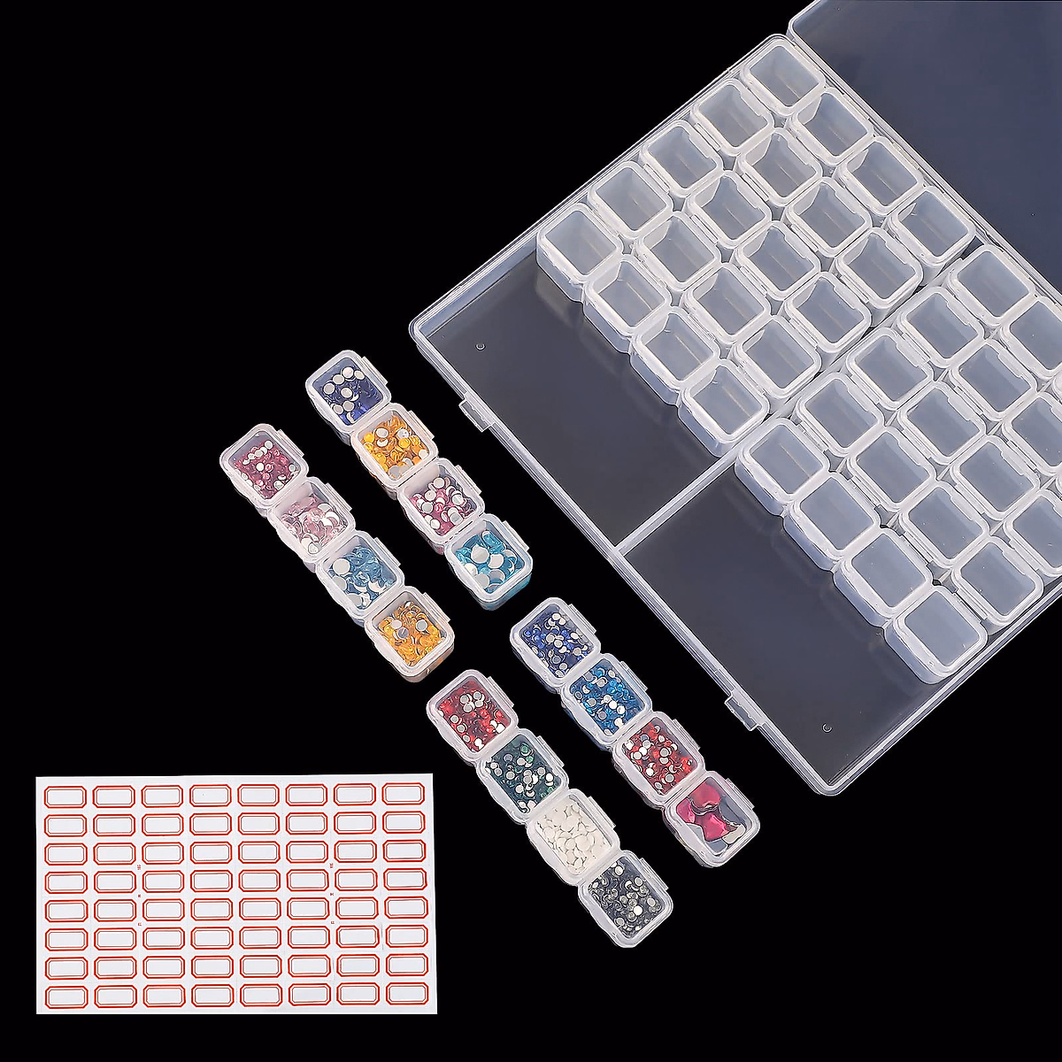 56 Slots Diamond Painting Storage Containers, 56 Grids 5D Diamond Embroidery Accessories Tools, Plastic Bead Organizer with Label Stickers for DIY Sewing, Art Craft, Nail Diamonds, Bead Storage
