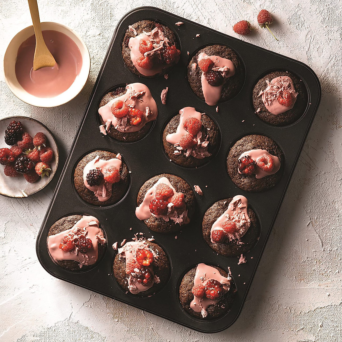 Baker's Secret 12cup Muffin Pan Cupcake Nonstick Pan - Carbon Steel Pan Muffins Cupcakes 2 Layers Non Stick Coating Easy Release Dishwasher Safe DIY Bakeware Baking Supplies - Advanced Collection