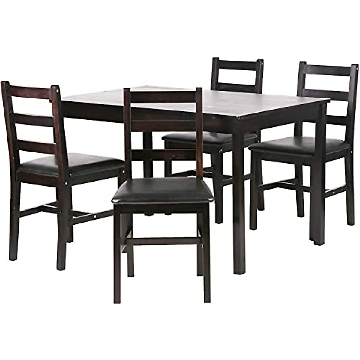 FDW Dining Wood Set Kitchen Table and Chairs for 4 Person, Style1, Brown