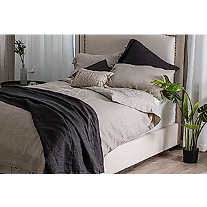 meadow park 100% Stone Washed Linen Duvet Cover Set 3 Pieces, Queen 90 inches x 92 inches, Pillow Shams 20 inches x 26 inches, Ties Closure Style, Corner Ties, Super Soft, Solid Natural Linen Color