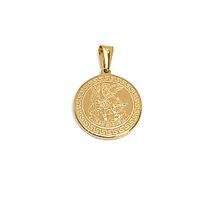 LESLIE BOULES Saint Michael Archangel Necklace 18 Inches Stainless Steel 18K Gold Plated Pendant