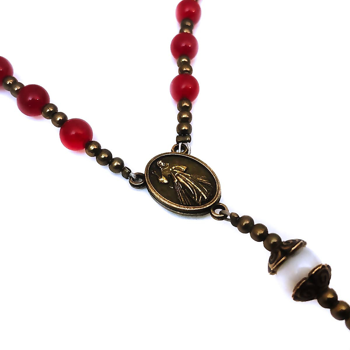 Divine Mercy Red Jade and Mother of Pearl Stone Rosary & Bracelet Set - Catholic Rosary - Rosarios Catolicos - Catholic Gifts Women - Regalos Catolicos Para Mujer, Stone, Amethyst