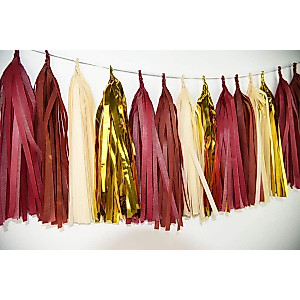 Burgundy Gold Birthday Party Decorations for Women Fall/Burgundy Gold Balloons/Big Size Tissue Pom Pom/Wedding/Fall Bridal Shower Decorations Retirement/Graduation Decorations Maroon Gold Class of 2023/FSU ASU Graduation