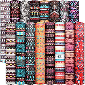 16 Pieces Striped Plaid Geometry Faux Leather Sheets Vintage Boho Style Leather Fabric Sheets Geometry Synthetic Leather Sheets for DIY Bow Crafts Sewing Projects Decoration Making, 8.3 x 6.3 Inch