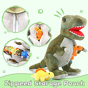 Muiteiur Dinosaur Stuffed Animals Soft Plush 19.6 inch Dinosaur Stuffed with 5 Cute Babies T-Rex Zippered Belly Dinosaur Gift Set for Kids Girl Boy