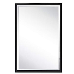 TEHOME Black Metal Framed Recessed Bathroom Medicine Cabinet with Mirror Rectangle Beveled Vanity Mirrors for Wall 16 x 24 inches