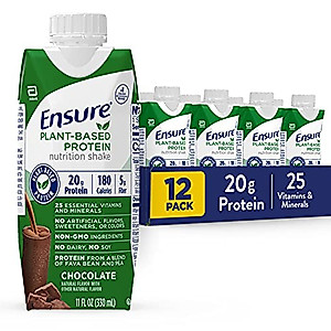 Ensure 100% Plant-Based Vegan Protein Nutrition Shakes with 20g Fava Bean and Pea Protein, Chocolate, 11 Fl Oz, 12 Count