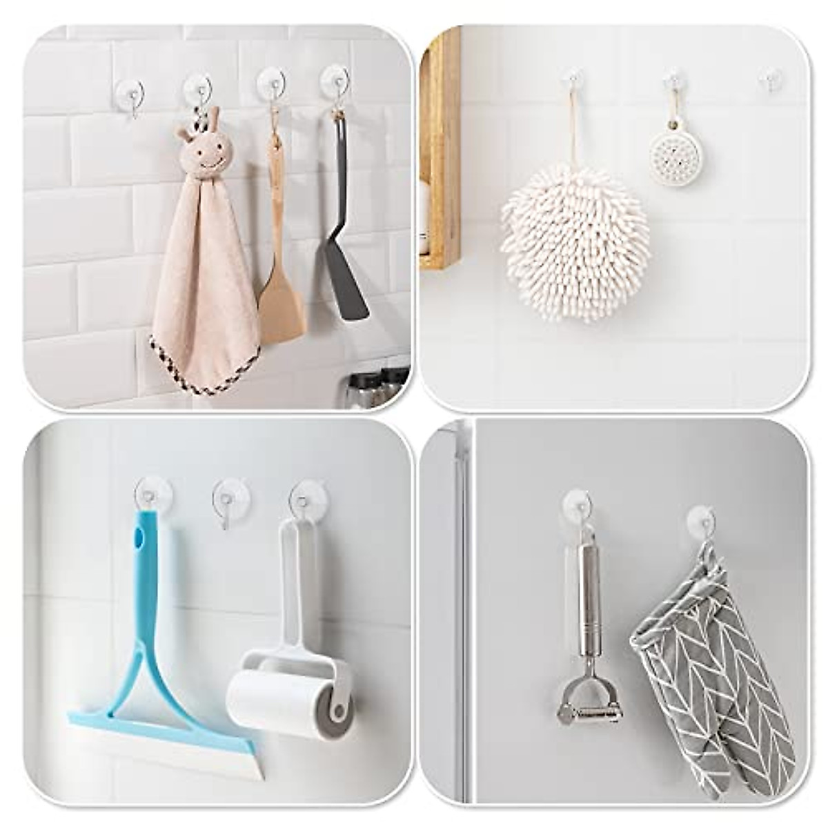 HangerSpace Suction Cup Hooks, Upgrade 1.77 Inches Clear PVC Window Suction Cups with Metal Hooks Removable Small Suction Cups for Glass Kitchen Bathroom Shower Wall Door - 12 Packs