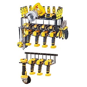PLOSIF Power Tool Organizer, Ultra Heavy Duty Wall Mount Drill Holder 4 Layers Floating Shelves, Garage Shelving on Pegboard, Garage Organization and Storage Rack for Dad